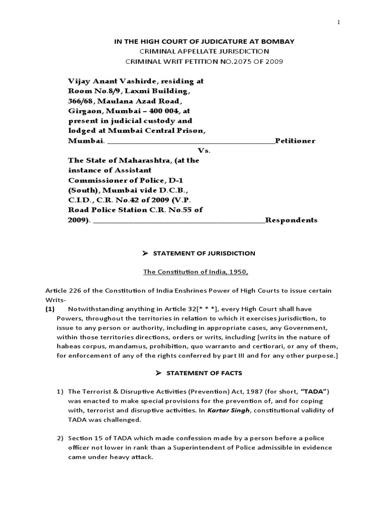 Writ Petition | PDF | Supreme Court Of India | Writ