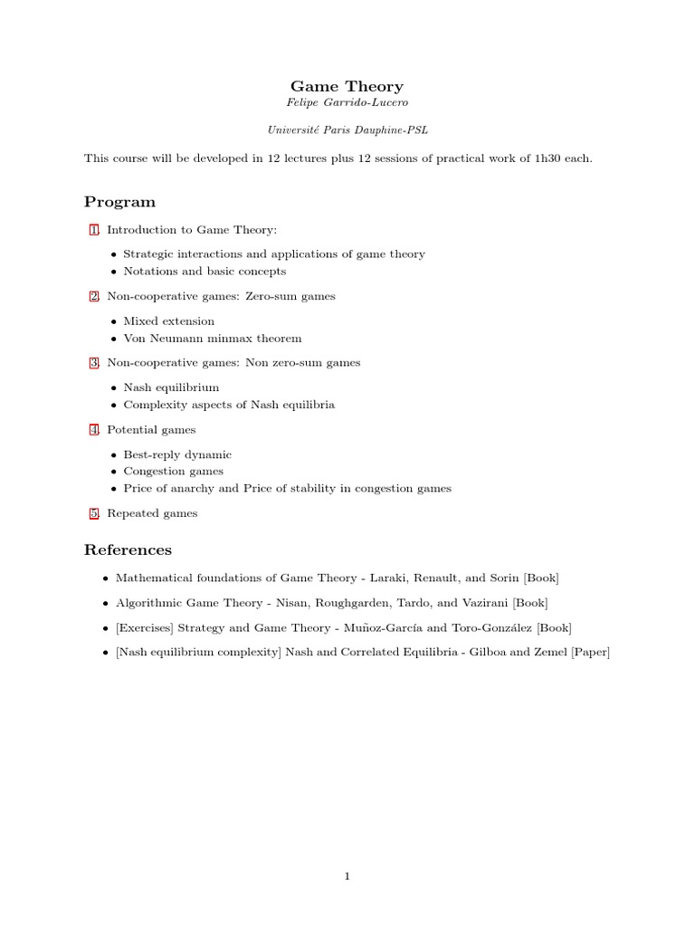Game Theory: Universit e Paris Dauphine-PSL | PDF | Game Theory | Linear Programming