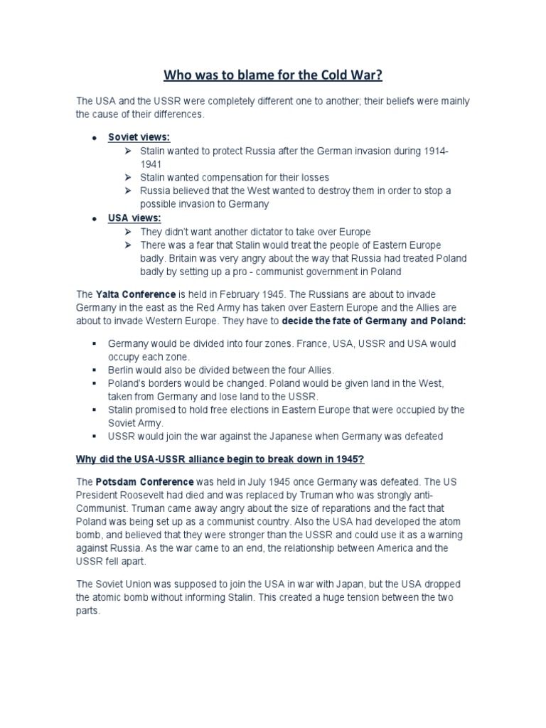 Who Was To Blame For The Cold War | PDF | World Politics | Soviet Union