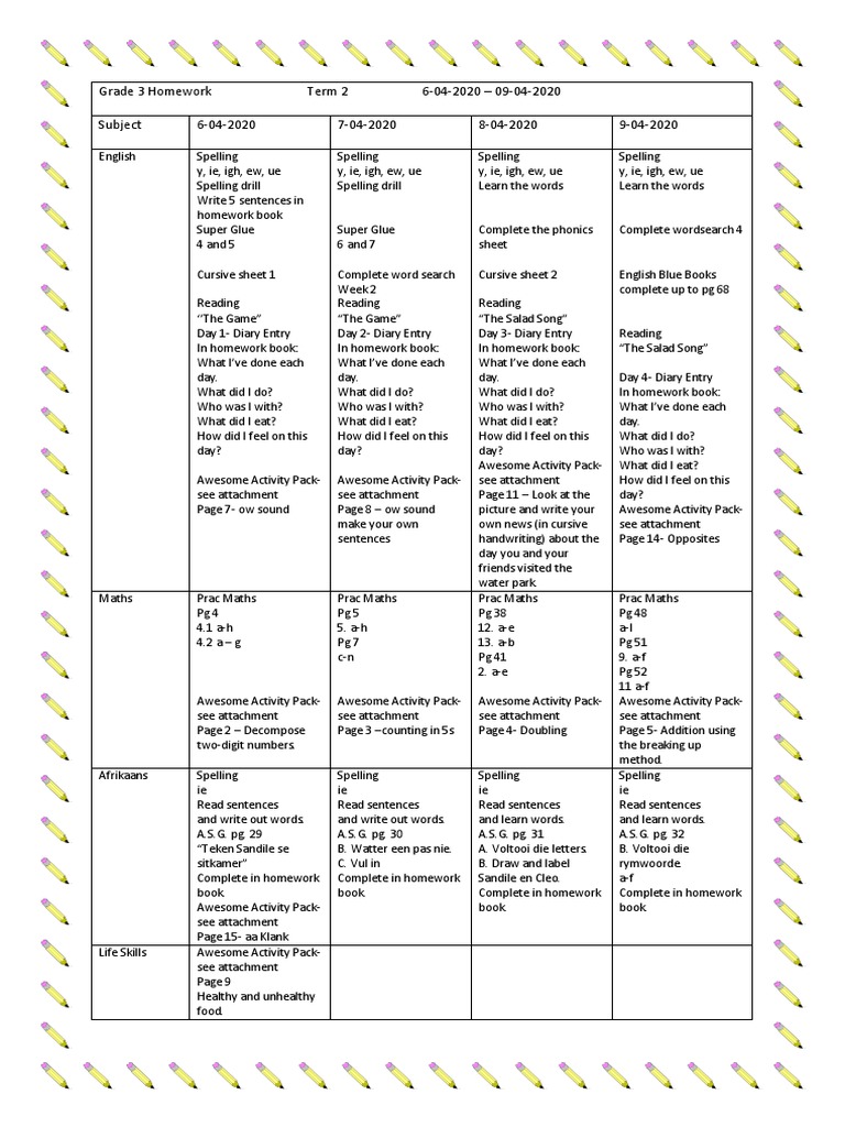 Grade 3 Term 2 Homework Overview | PDF | Pedagogy | Human Communication