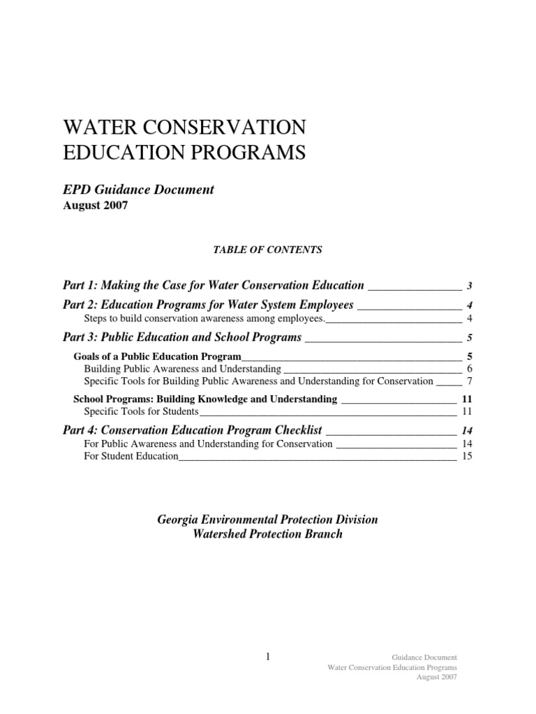 Water Conservation Education Programs: EPD Guidance Document | PDF ...