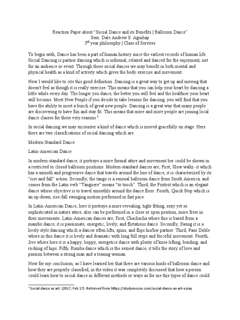 Reaction Paper (Sem. Aguihap) | PDF | Dances | Ballroom Dance