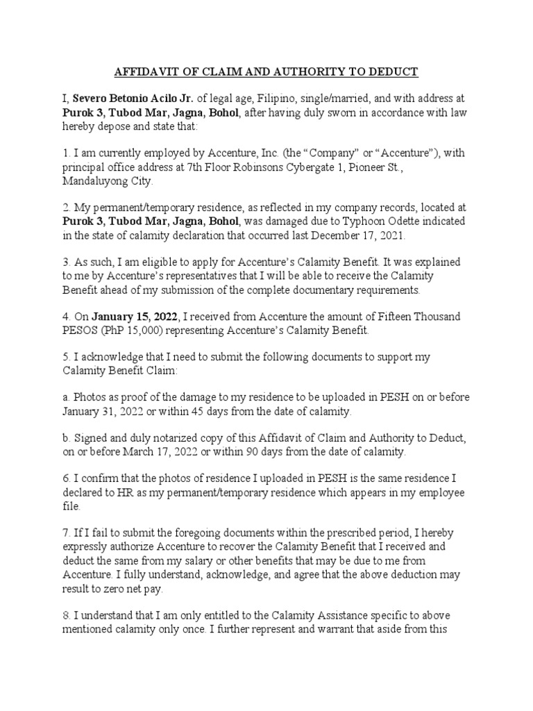 Affidavit of Claim and Authority To Deduct | PDF | Affidavit | Common Law