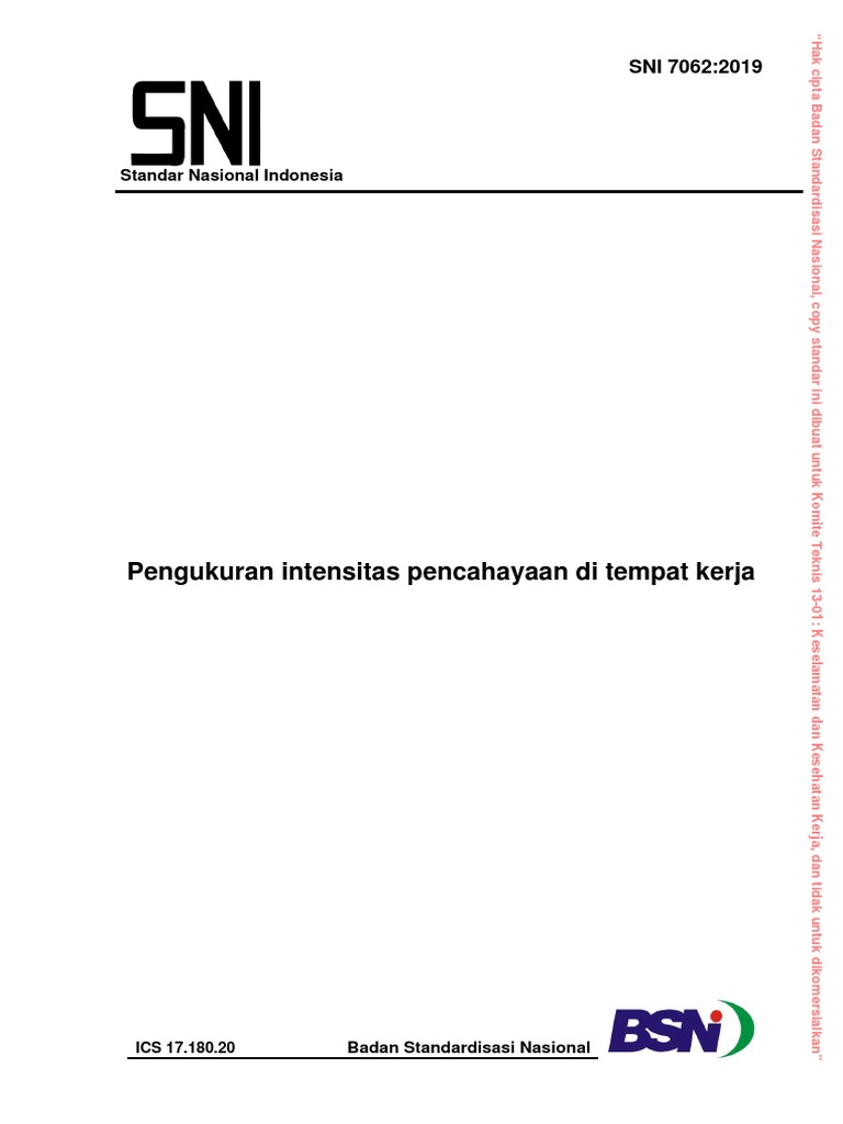 SNI 7062 2019 Pengukuran Intensitas Pencahayaan Di Tempat Kerja | PDF