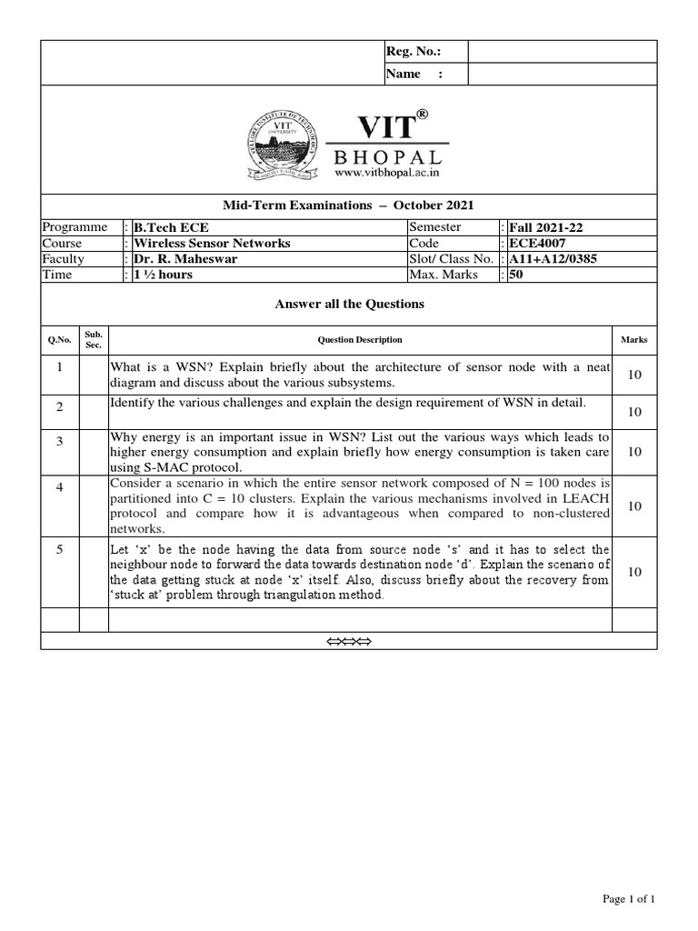 Reg. No.: Name:: Q.No. Sub. Sec. Question Description Marks | PDF ...