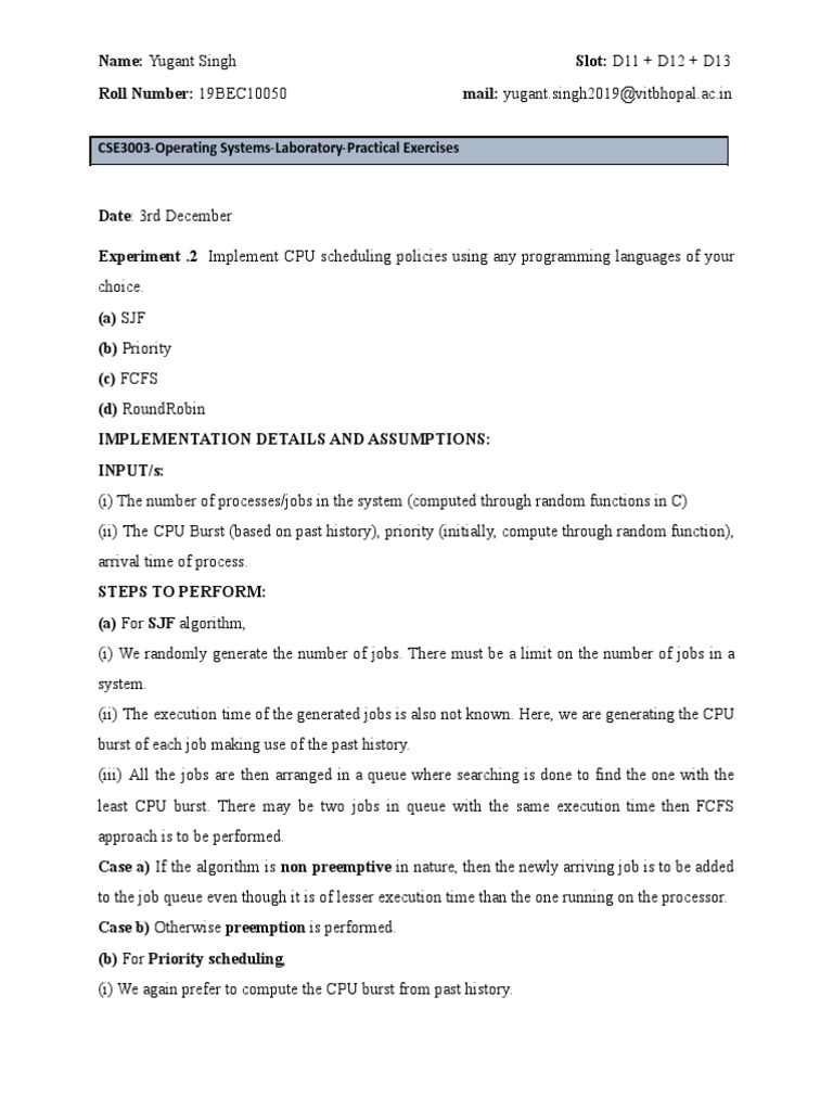 CSE3003-Operating Systems-Laboratory-Practical Exercises | PDF | Scheduling (Computing ...