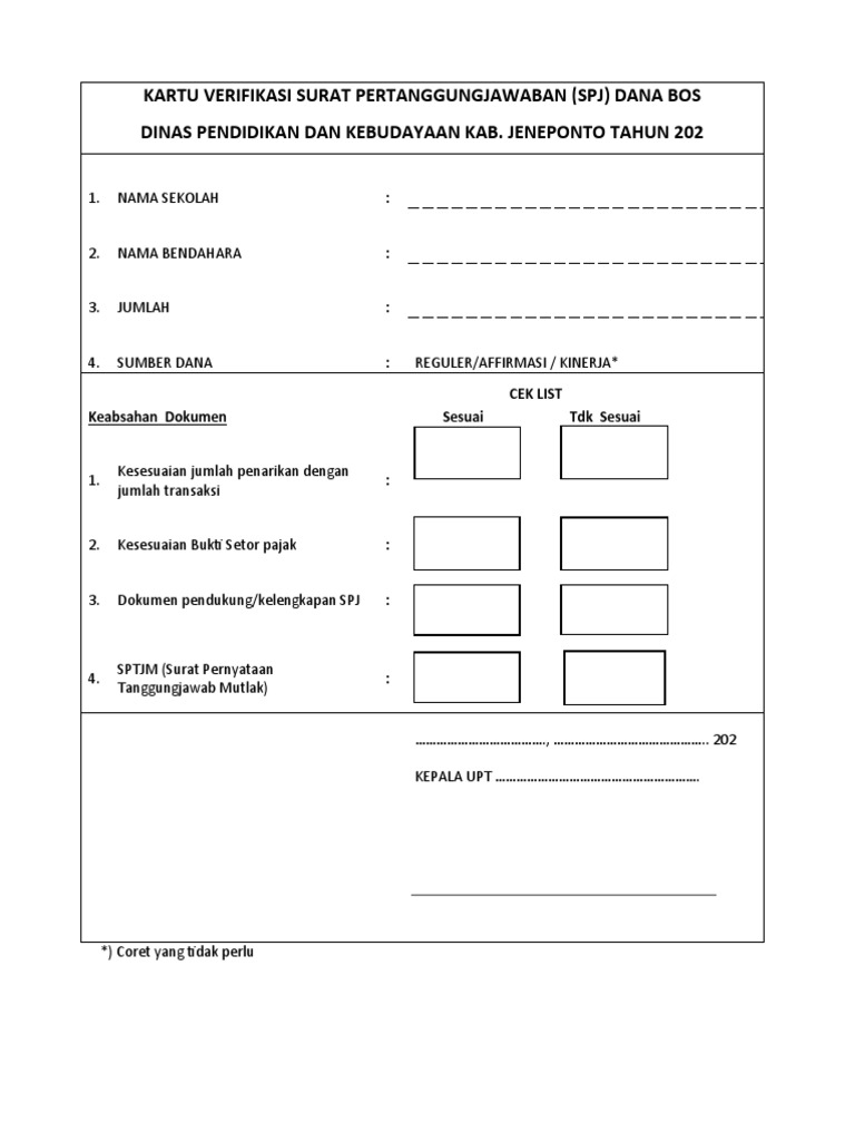 Kartu Verifikasi Surat Pertanggungjawaban | PDF