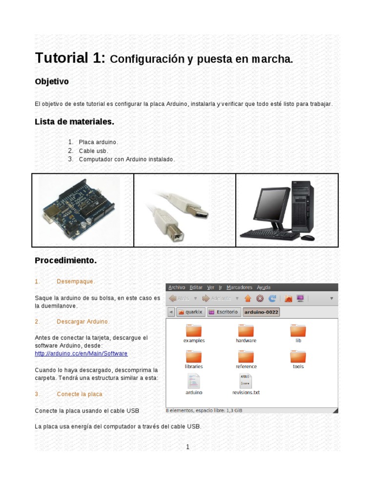 Tutorial 1, Configuración y Puesta en Marcha | PDF | Arduino | USB