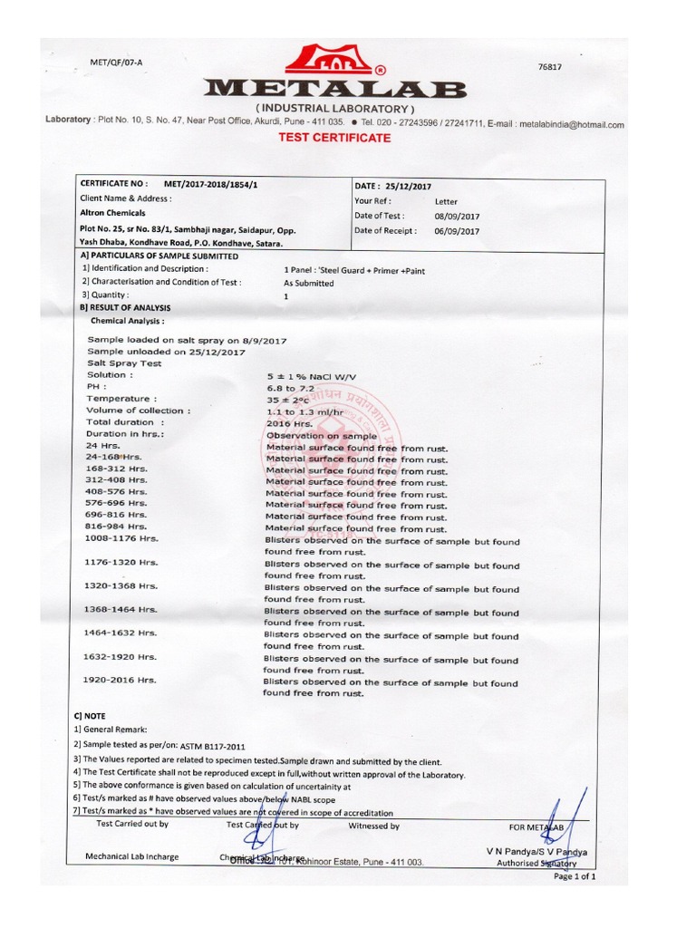SGNC Test Reports SSP2Khrs | PDF