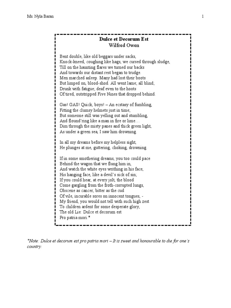 Dulce Et Decorum Est Notes | PDF | Horace