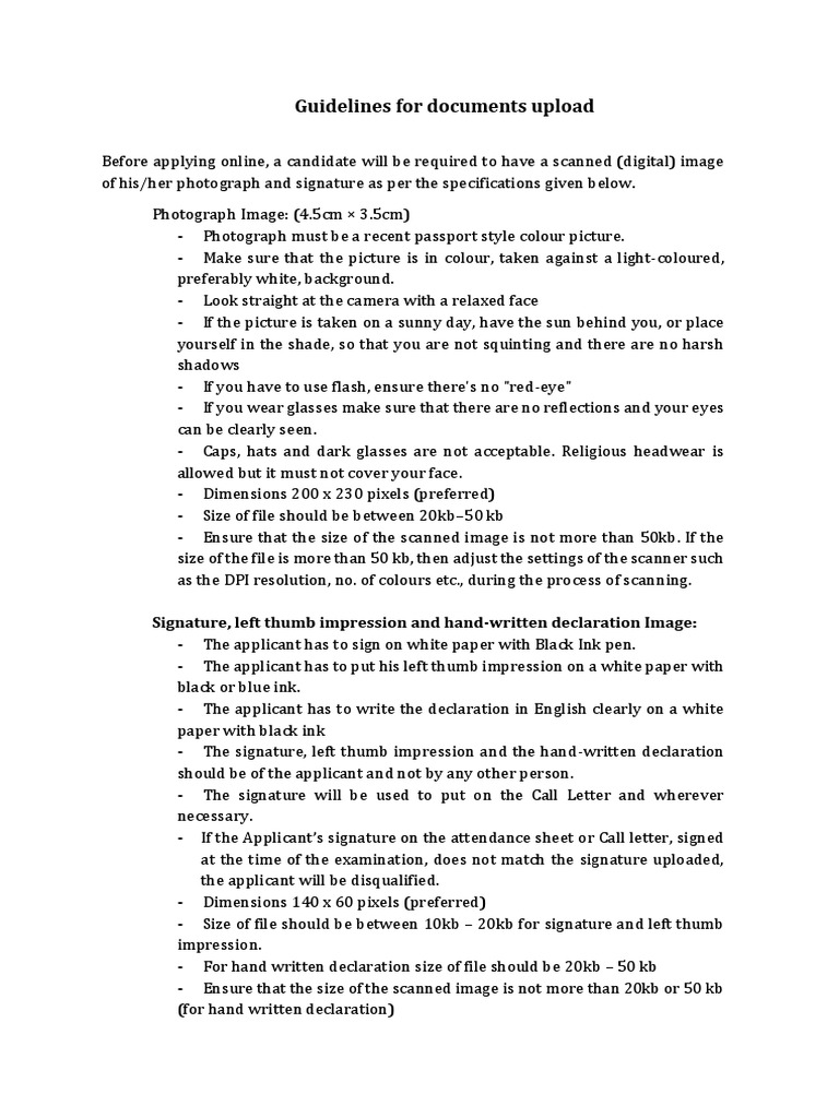 Guidelines For Documents Upload | PDF | Image Scanner | Imaging