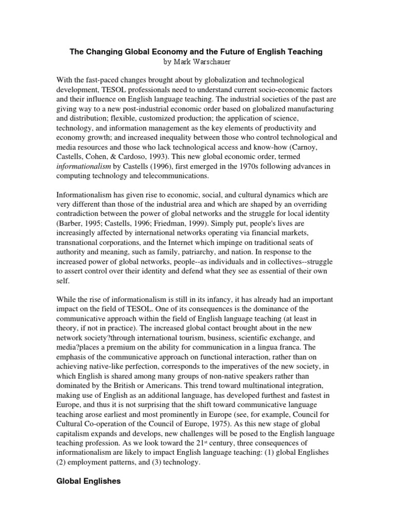The Changing Global Economy and The Future of English Teaching | PDF ...