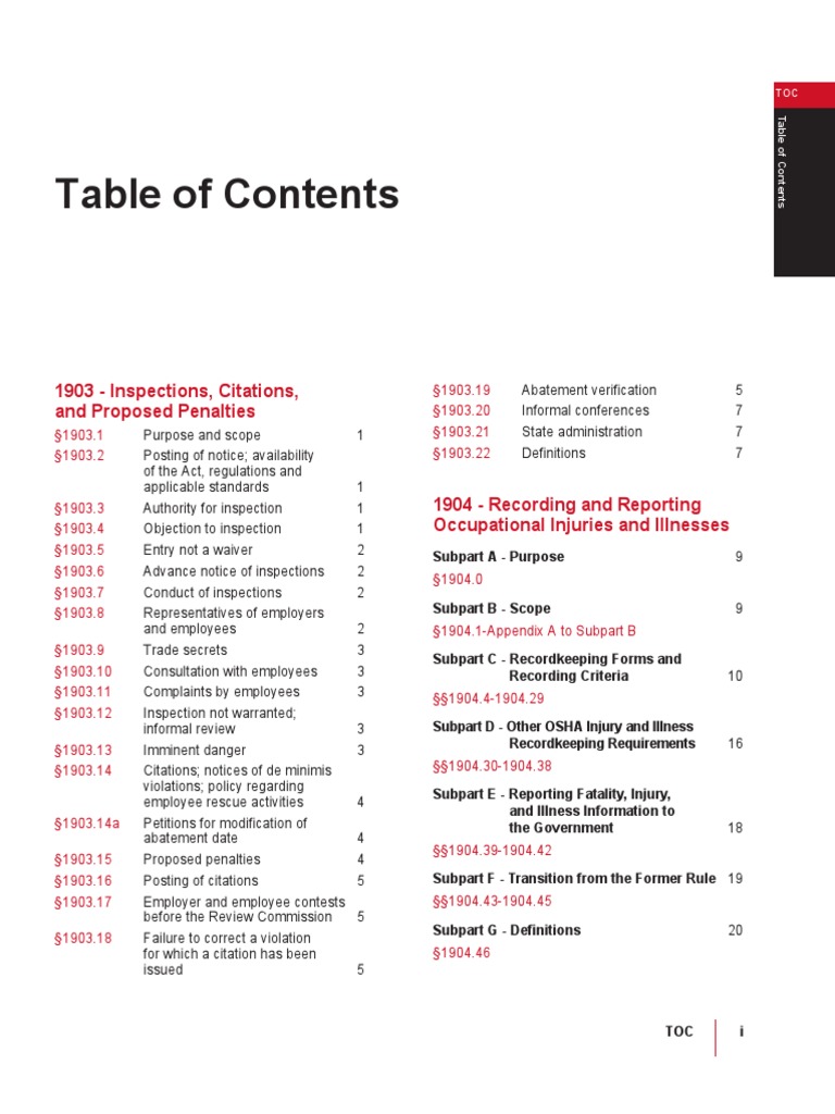 OHSA Table of Content-1910 | PDF | Occupational Safety And Health ...
