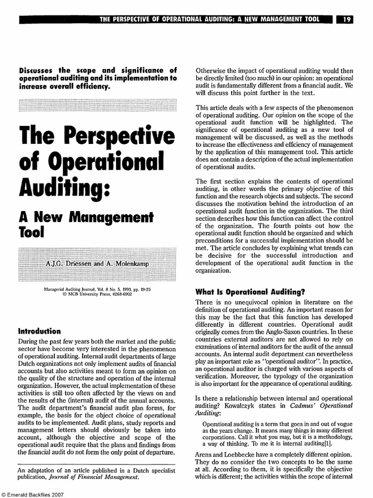A Perspective of Operational Auditing | PDF | Audit | Internal Audit