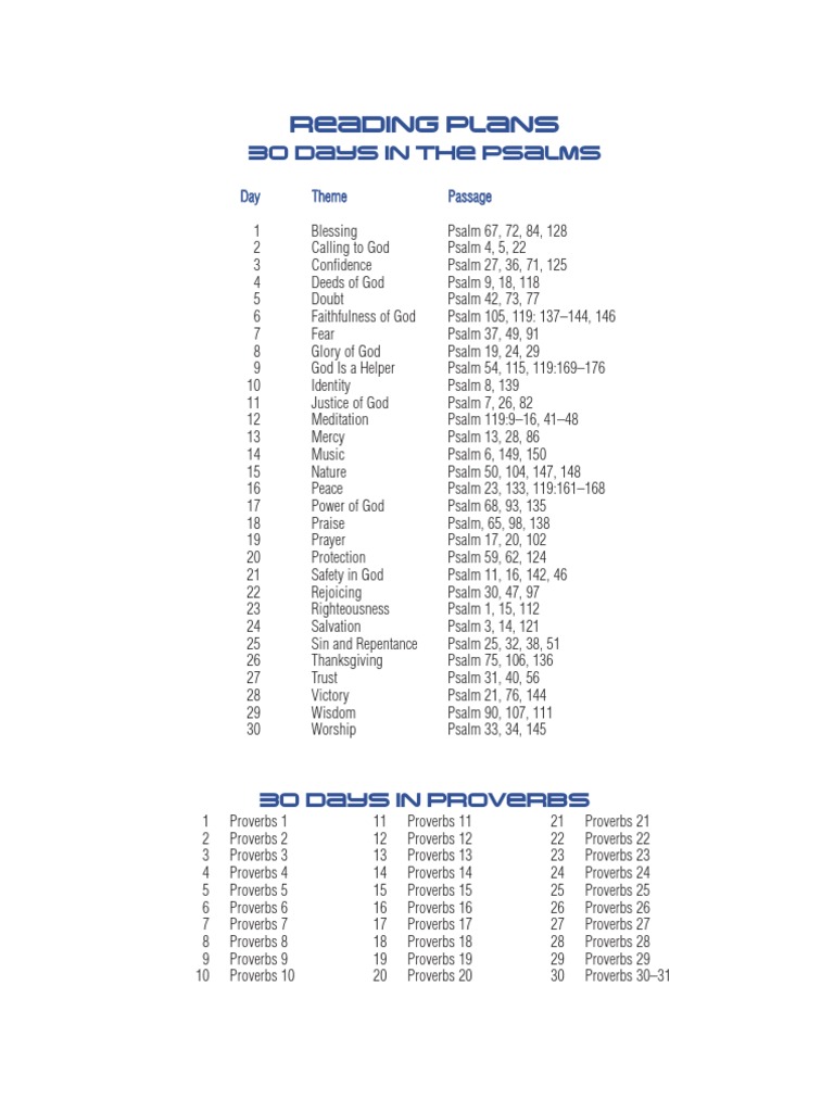 Bible Reading Plan 30 Days in The Psalms | PDF | Psalms | Book Of Proverbs