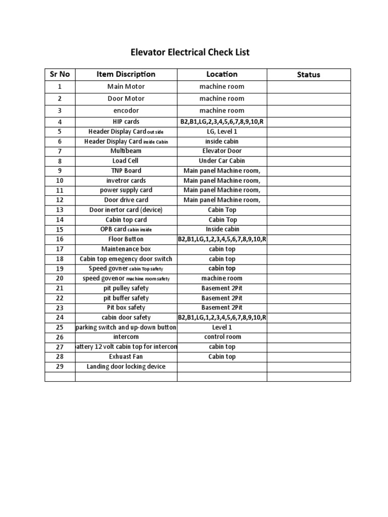 Elevator Electrical Inspection Checklist | PDF | Elevator | Building ...