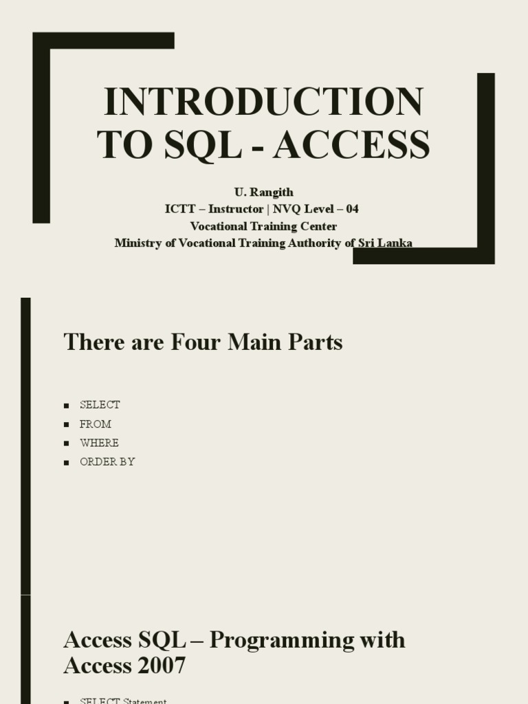 Introduction To SQL | PDF | Software | Data