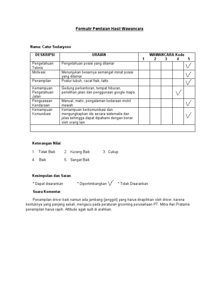 Form Penilaian Interview Yusen Logistic | PDF
