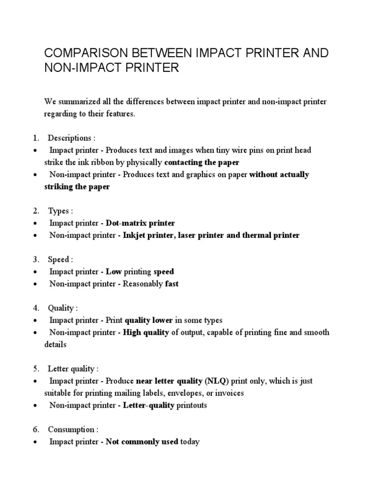 Impact vs Non-Impact Printers Explained | PDF