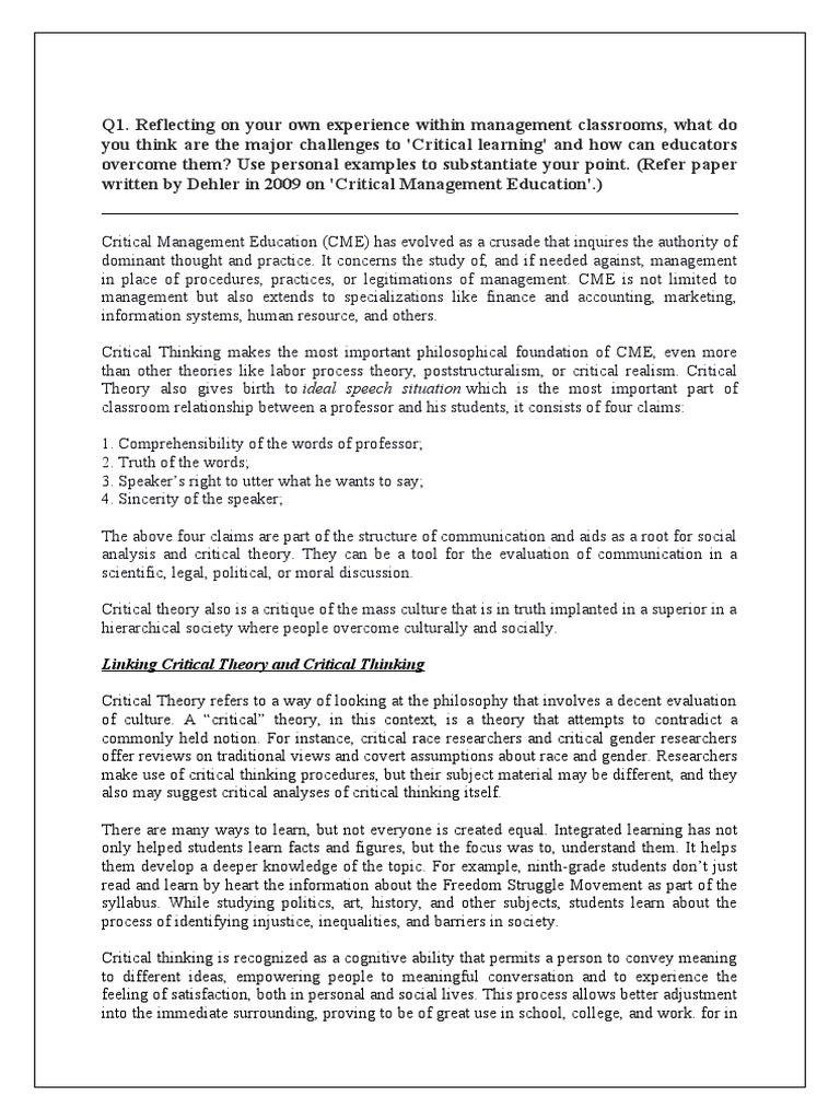 Linking Critical Theory and Critical Thinking | PDF | Thought ...