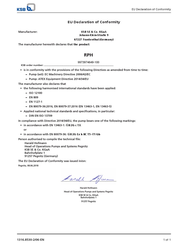 EU Declaration of Conformity for RPH | PDF | Regulation | European Union