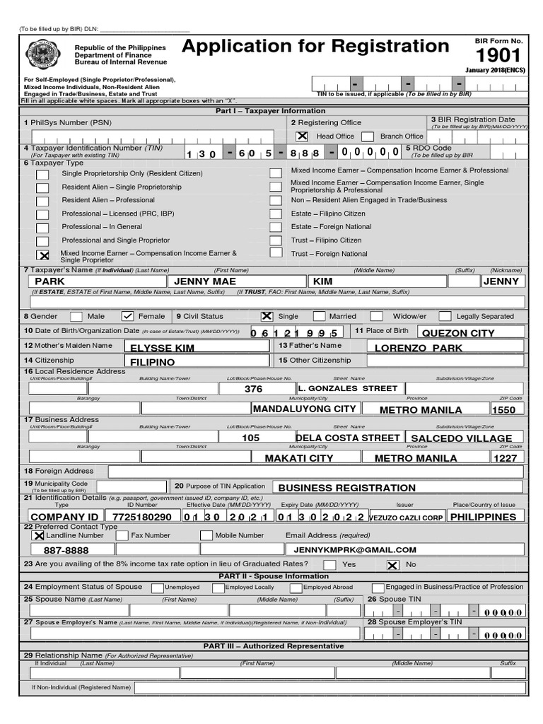 Application For Registration: Taxpayer Identification Number (TIN ...