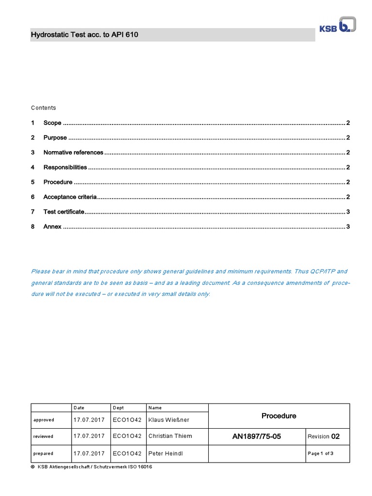 Hydrostatic Test Procedure | PDF | Leak | Mechanical Engineering