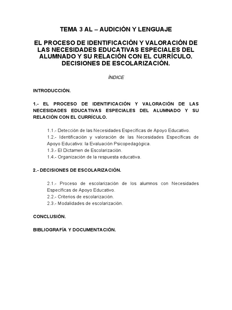 TEMA 3 AL IDENT Y VALORACIÓN NEE AND 2019 V 1 | PDF | Educación especial | Evaluación
