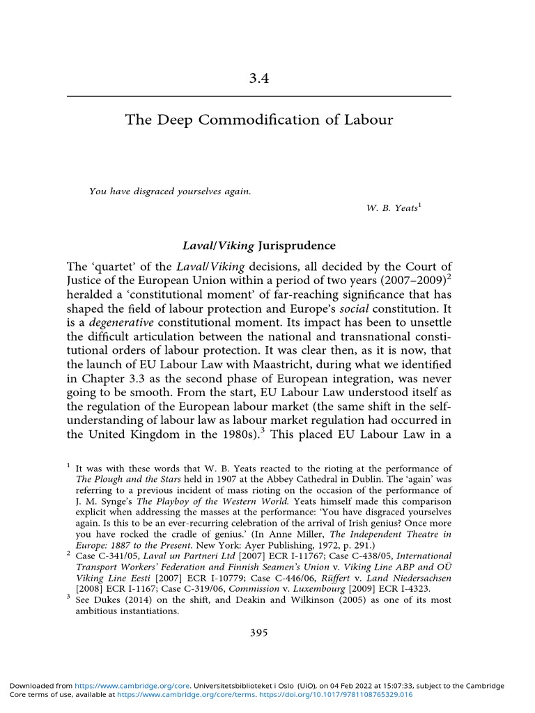 Deep Commodification of Labour | PDF | European Union Law | European Union