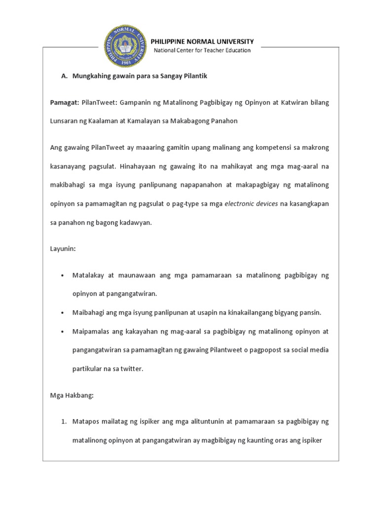 PUHON Mungkahing-Gawain | PDF