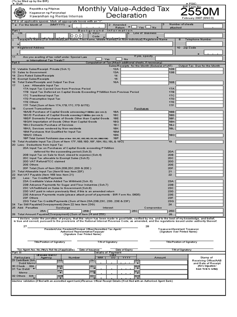BIR Form No. 2550M | PDF | Taxes | Value Added Tax