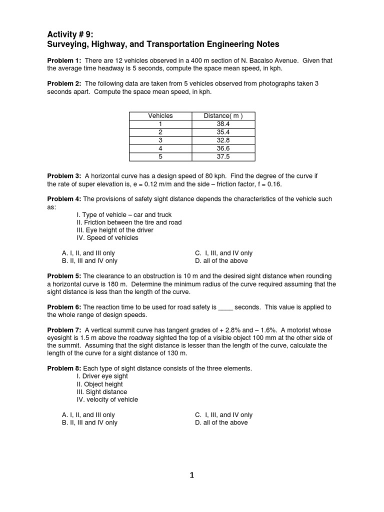Activity # 9: Surveying, Highway, and Transportation Engineering Notes ...