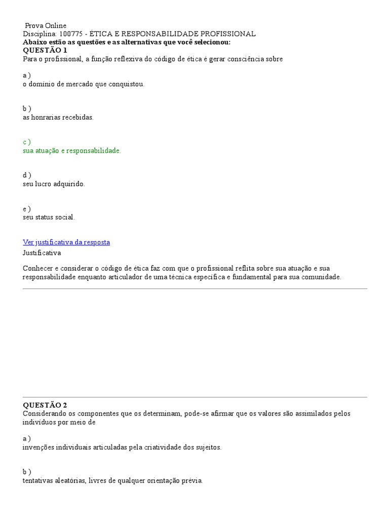 Prova de Etica e Resp Prof | PDF | Sociologia | Economia