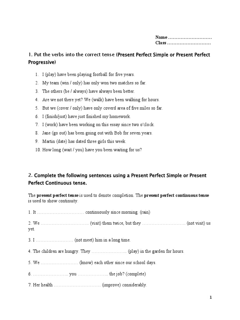 Exercises Present Perfect Simple & Continuous | PDF | Perfect (Grammar ...