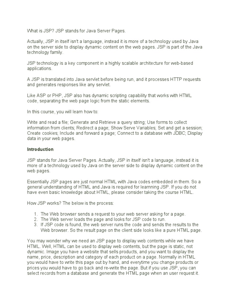 JSP | PDF | Internet & Web | World Wide Web