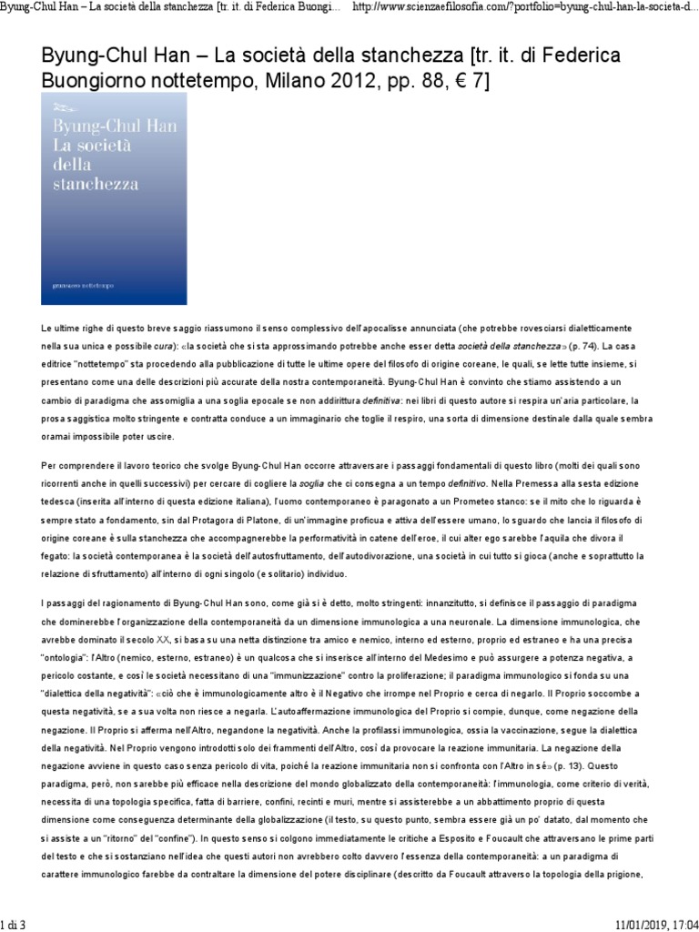 Byung Chul Han La Societa Della Stanchezza | PDF