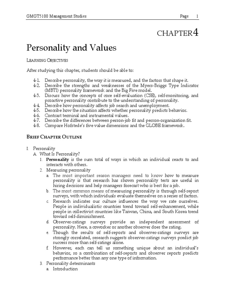 Personality and Values - Summary MF | PDF | Dark Triad | Extraversion And Introversion