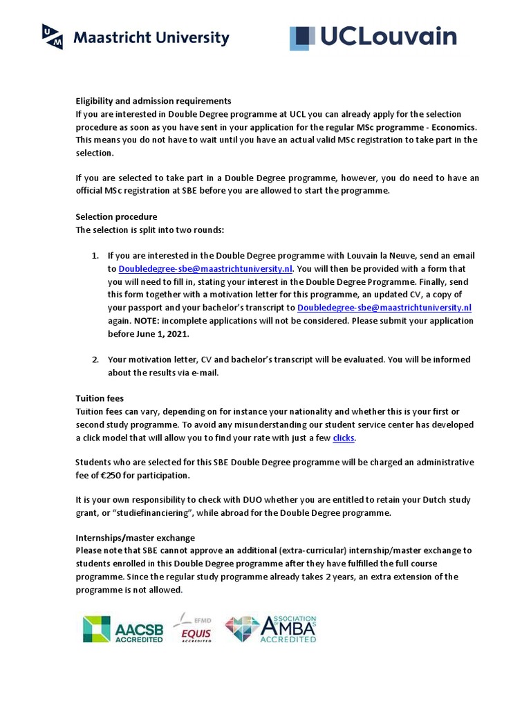 UCL Double Degree Program Guide | PDF | Academic Degree | Master Of Science