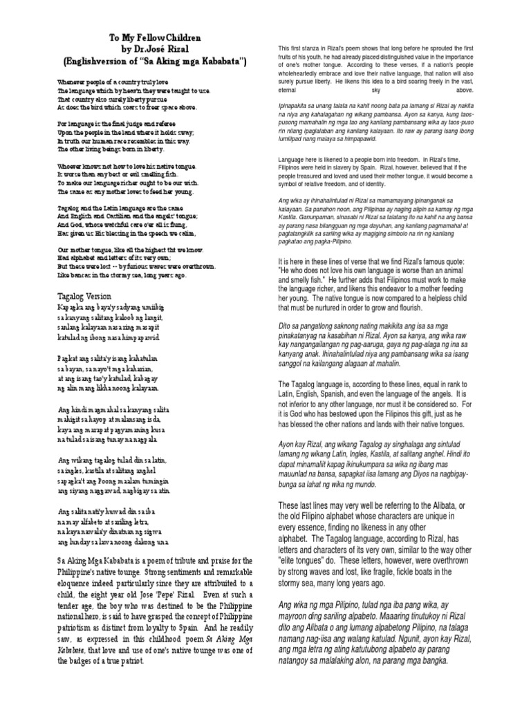 MY Review About Rizal Poem | PDF | Tagalog Language | Cognition