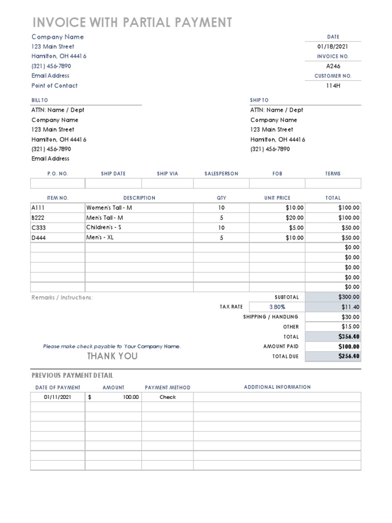 Partial Payment Invoice Example | PDF | Invoice | Payments