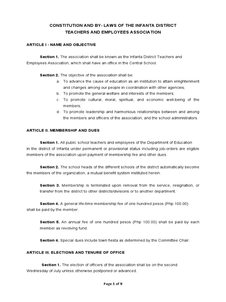 Constitution and By-Laws of The Infanta District Teachers and Employees Association | PDF ...