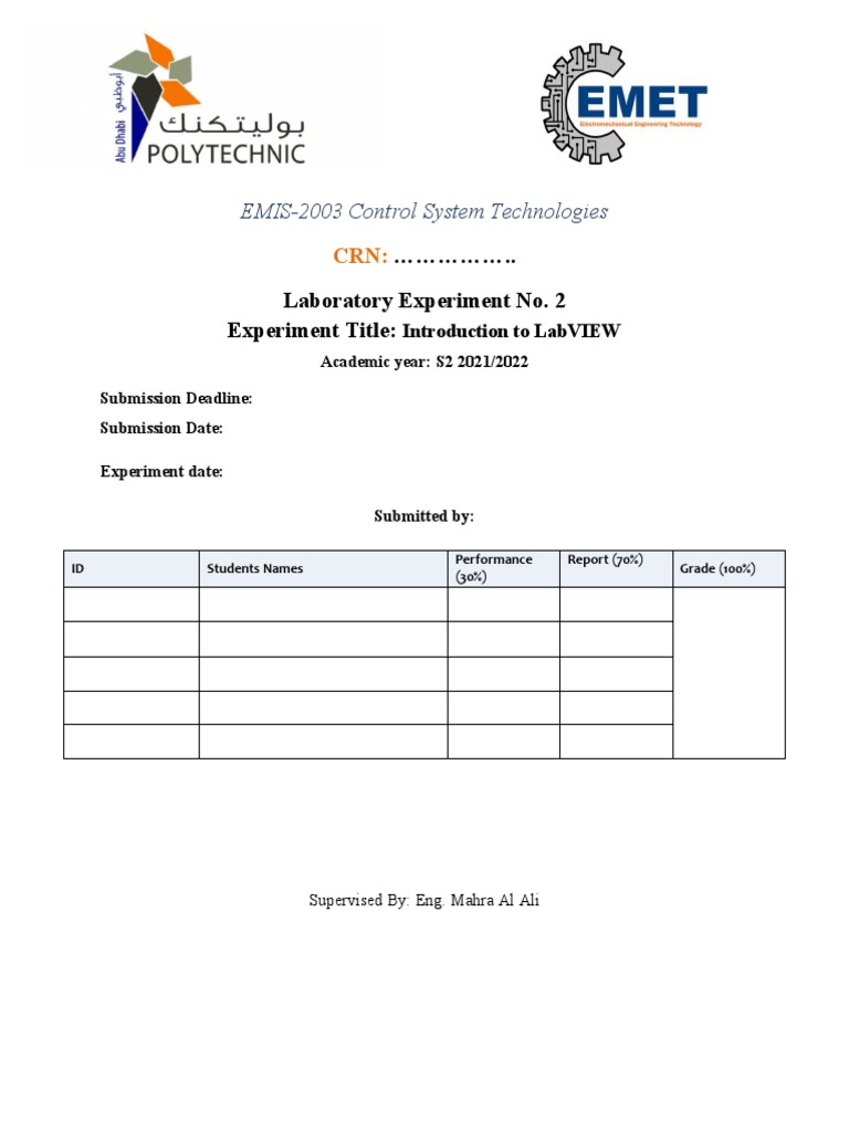 EMIS-2003 Control System Technologies: .. Laboratory Experiment No. 2 Experiment Title ...