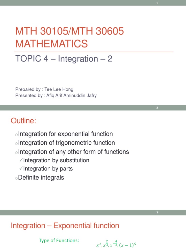 MTH 30105/MTH 30605 Mathematics: TOPIC 4 - Integration - 2 | PDF ...