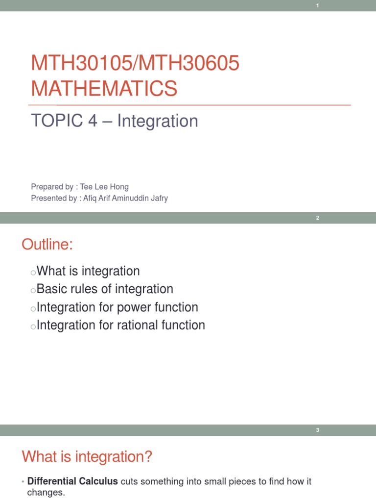 MTH30105/MTH30605 Mathematics: TOPIC 4 - Integration | PDF | Integral ...