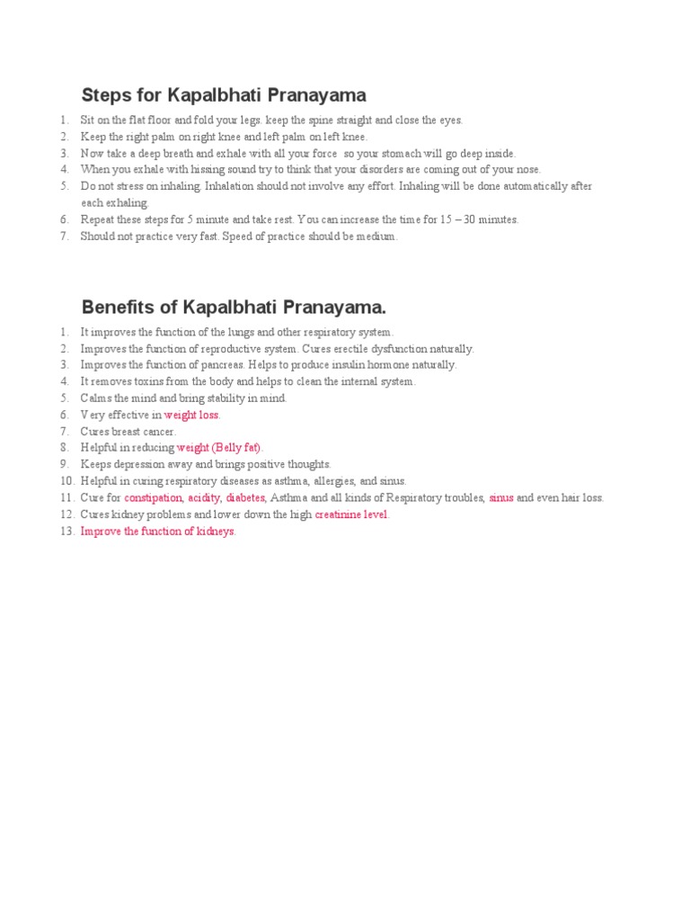 Kapalbhati Pranayama Steps and Benefits | PDF | Breathing | Asana