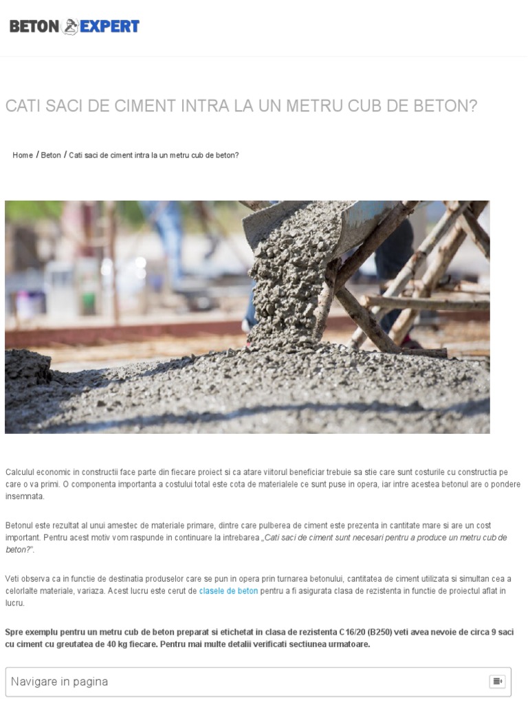 Cati Saci de Ciment Intra La Un Metru Cub de Beton - Beton Expert | PDF
