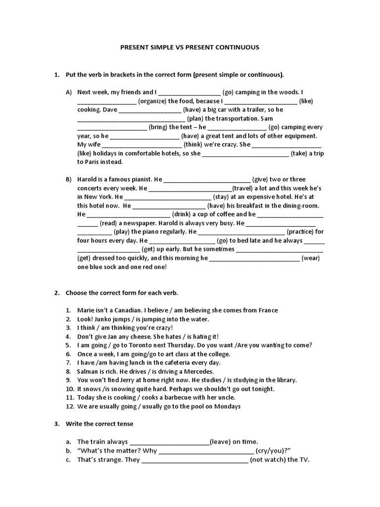 Present Simple Vs Continuous | PDF | Language Arts & Discipline