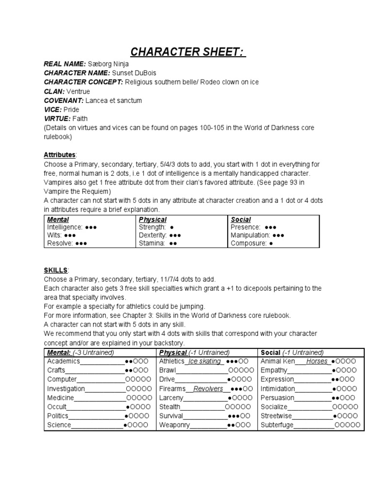 Character Sheet:: Attributes | PDF | Role Playing Games