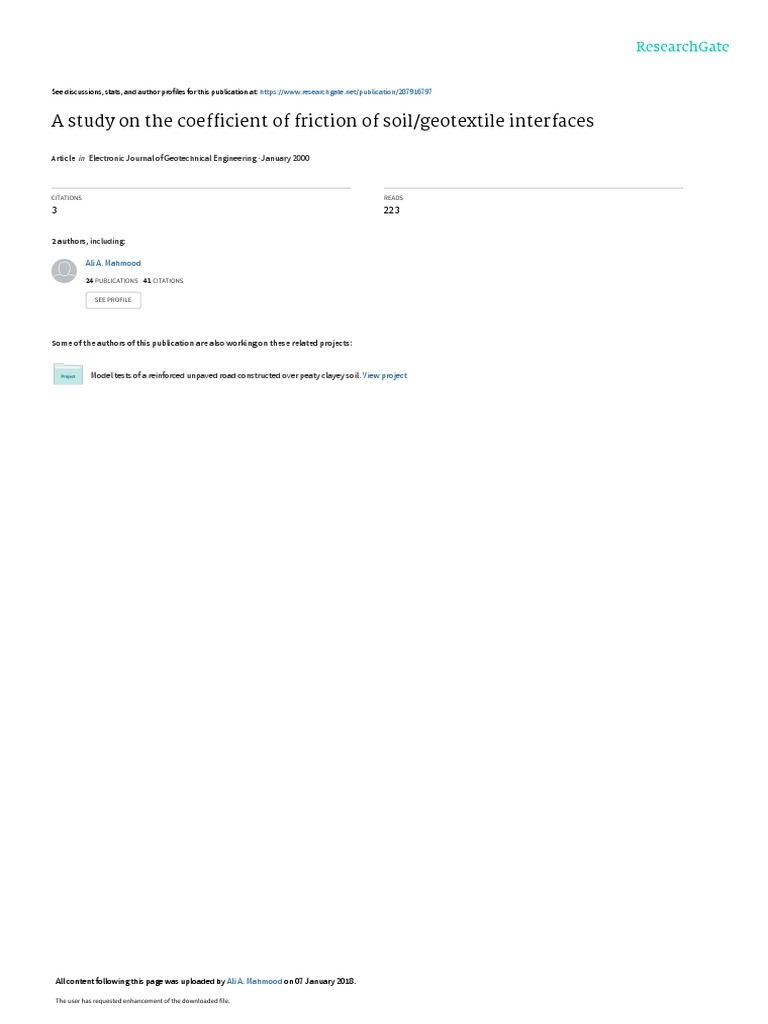 A Study On The Coefficient of Friction of Soil/geotextile Interfaces ...