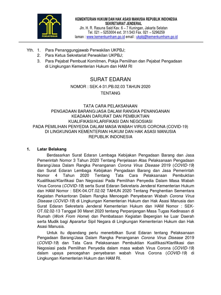 Surat Edaran: Kementerian Hukum Dan Hak Asasi Manusia Republik ...